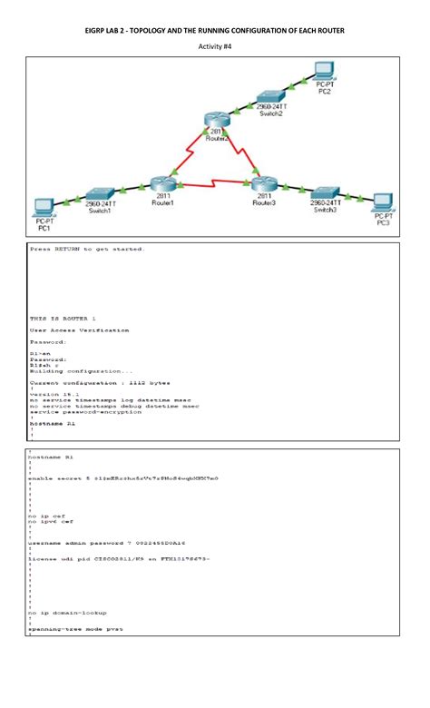 solution eigrp lab 2 topology and the running configuration of each