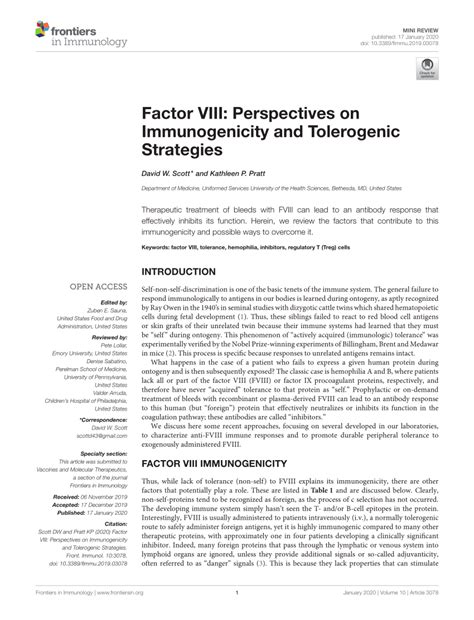 Pdf Factor Viii Perspectives On Immunogenicity And Tolerogenic Strategies