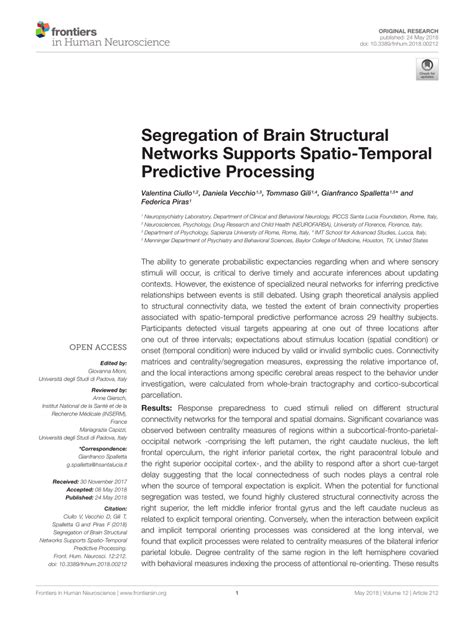Pdf Segregation Of Brain Structural Networks Supports Spatio Temporal