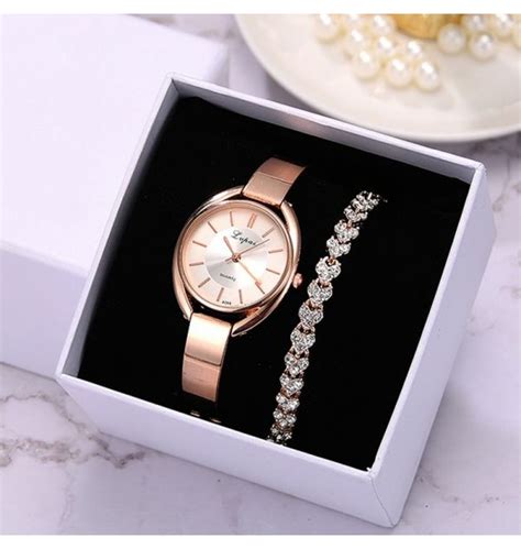 Lvpai 2개 세트 여성 팔찌 시계 패션 드레스 손목 럭셔리 로즈 골드 쿼츠 Dropshiping 티몬