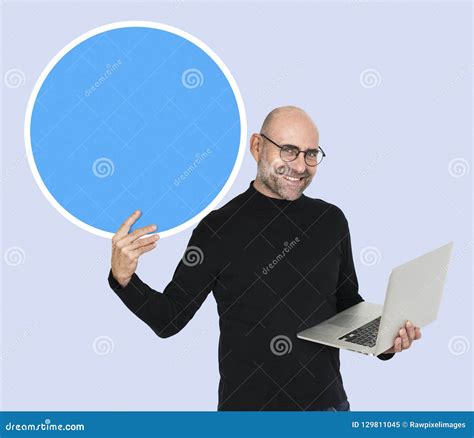 Programmer Holding A Blank Circle Stock Image Image Of Banner Blank