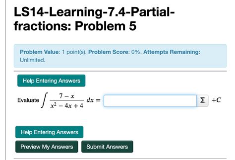 solved ls14 learning 7 4 partial fractions problem 5