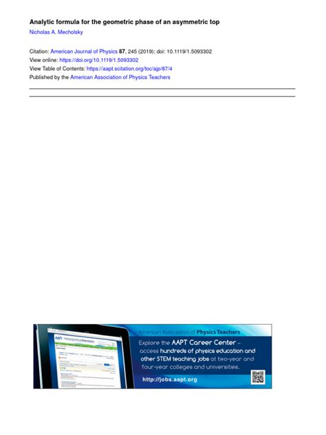 analytic formula for the geometric phase of an asymmetric top pdf
