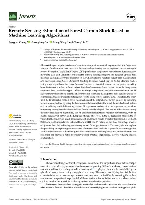 Pdf Remote Sensing Estimation Of Forest Carbon Stock Based On Machine