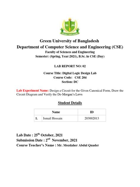 Dld Lab02 Pdf Logic Gate Boolean Algebra