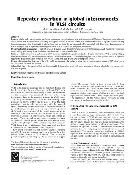 pdf repeater insertion in global interconnects in vlsi circuits