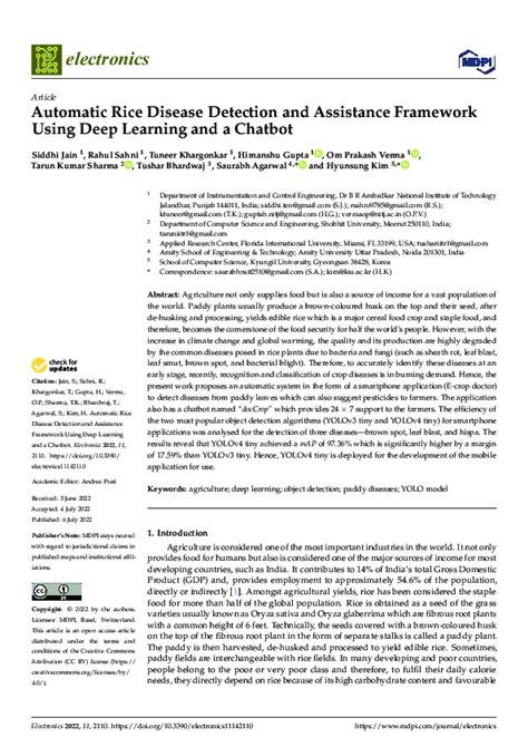Pdf Automatic Rice Disease Detection And Assistance Framework Using Deep Learning And A Chatbot