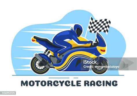 경마장에서 오토바이 경주 선수권 대회 평평한 만화 손으로 그린 템플릿의 랜딩 페이지에 대한 레이서 승마 모터와 그림 Championship에 대한 스톡 벡터 아트 및 기타
