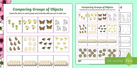 Spring Themed Comparing Groups Of Objects Maths Worksheet