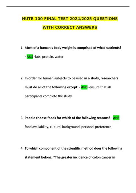 NUTR FINAL TEST QUESTIONS WITH CORRECT ANSWERS Nutrtion Stuvia UK