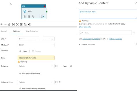 Azure Data Factory Adf Web Activity String Does Not Match The