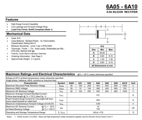 10pcs R6 6a10 6a 1000v 1kv 6 Amp Axial Silicon Rectifier Diodes Bridge Sm Components