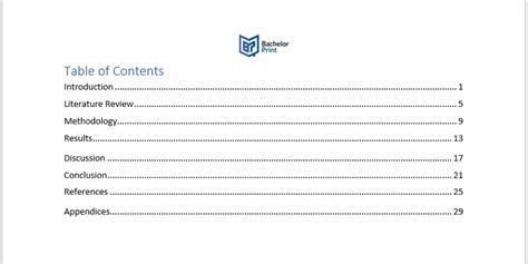 Table Of Contents Format Examples Guide