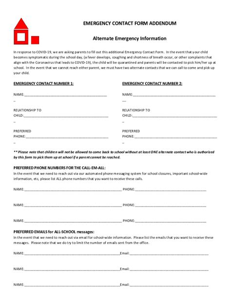 Fillable Online Emergency Contact Form Addendum Alternate Fax Email