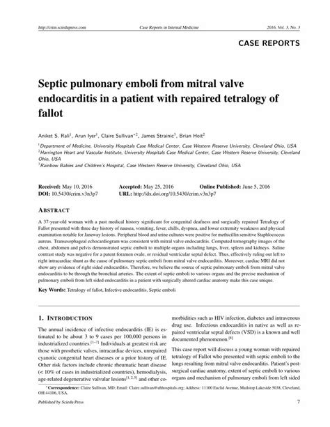 Pdf Septic Pulmonary Emboli From Mitral Valve Endocarditis In Dokumen Tips
