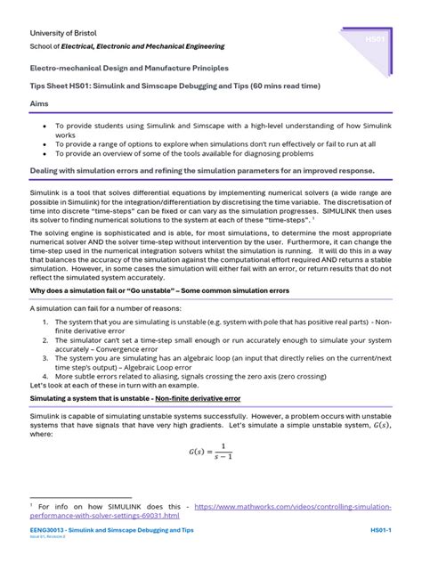 Helps Sheet 01 Simulink And Simscape Debugging And Tips Pdf Applied Mathematics Computer