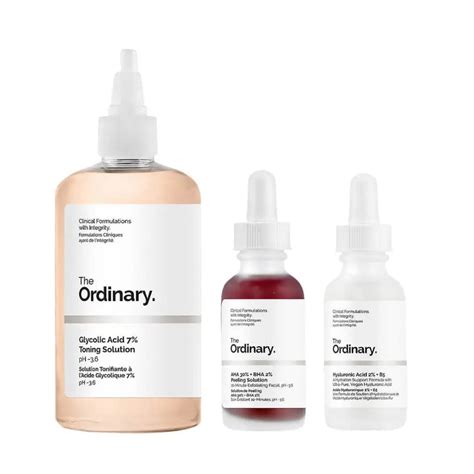 The Ordinary 3 Bottles Face Serum Set Peeling Solution Hyaluronic