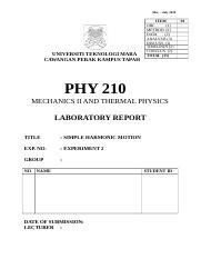Lab Report Experiment Simple Harmonic Motion Doc Mac July ITEM OBJ METHOD DATA