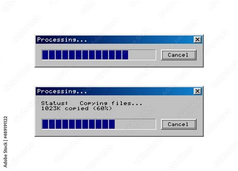 Retro Os User Interface Set Of Progress Bars Dialog Screen With Cancel Button Vintage