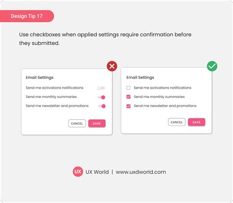 Design Tip Use Checkboxes When Settings Need Confirmation UX Design World
