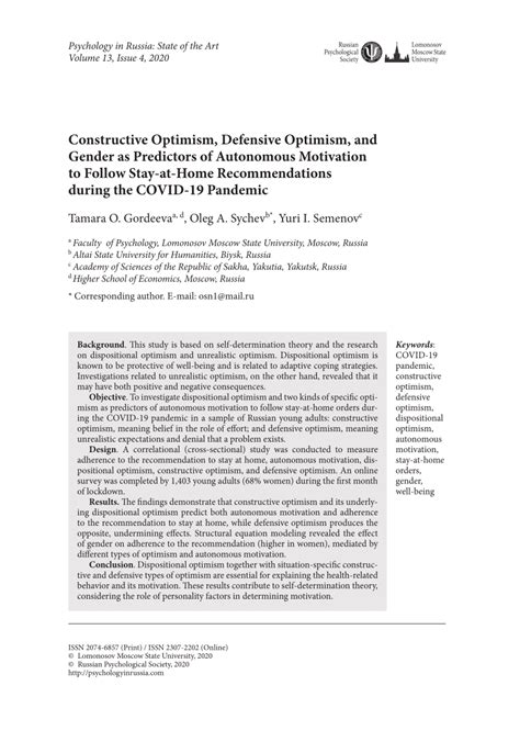 Pdf Optimistic Attributional Style As A Predictor Of Well Being