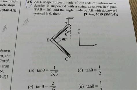 an l shaped object made of thin rods of uniform mass density is suspend