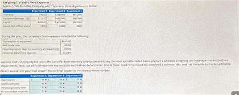 Solved Assigning Traceable Fixed Expenses Selected Data For