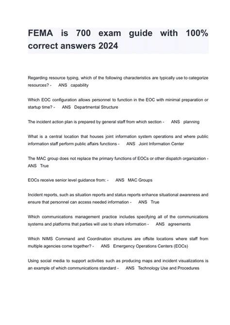 Fema Is 700 Exam Guide With 100 Correct Answers 2024 Fema Is 700