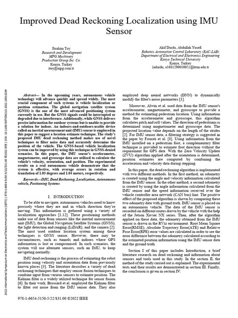 Improved Dead Reckoning Localization Using Imu Sensor Pdf Inertial