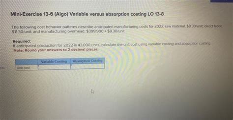solved mini exercise 13 6 algo variable versus absorption