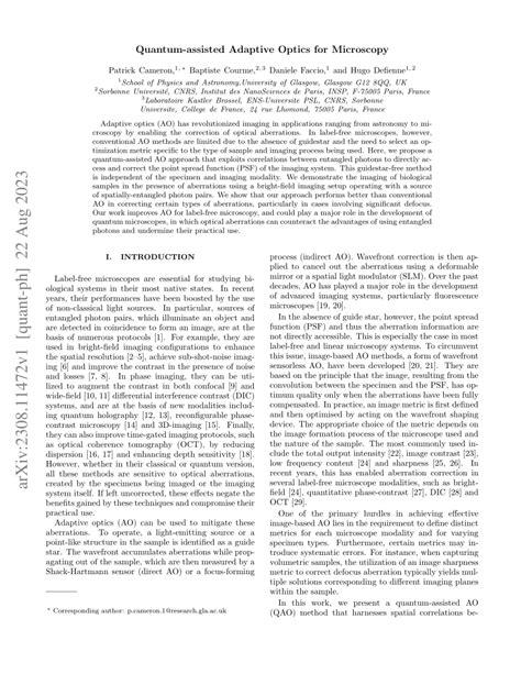 Pdf Quantum Assisted Adaptive Optics For Microscopy