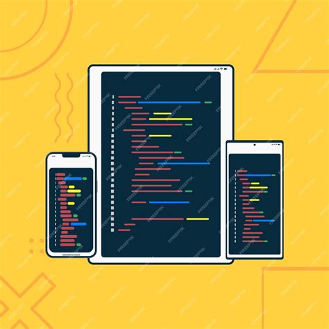 Fondo Amarillo Con 3 Pantallas De Programación Vector Vector Premium