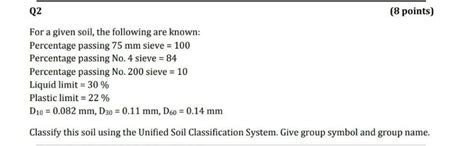 Solved Q Points For A Given Soil The Following Are Chegg