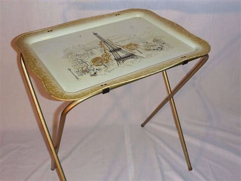 Vintage Mid Century Metal Tv Tray Paris France Theme Vintage Cabinet