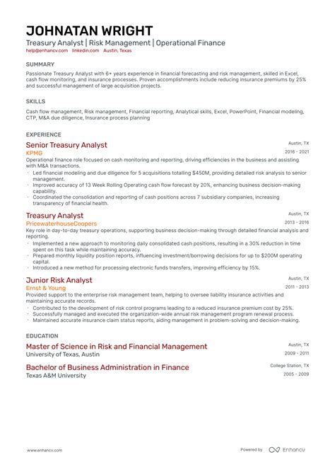 Treasury Analyst Resume Examples Guide For