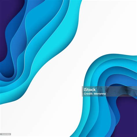 종이 아트 3d 추상 배경 종이 접기 모양 종이 파도 레이어 텍스처 기하학적 디자인 레이아웃입니다 파랑의 그늘 여러 층에 대한 스톡 벡터 아트 및 기타 이미지 Istock