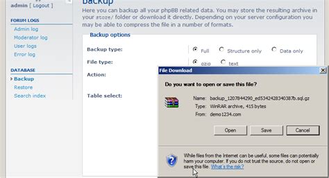 how to backup your database in phpbb kualo limited