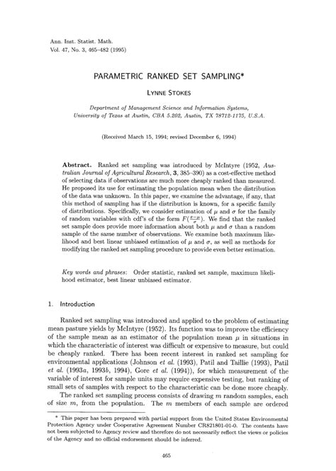 Pdf Parametric Ranked Set Sampling