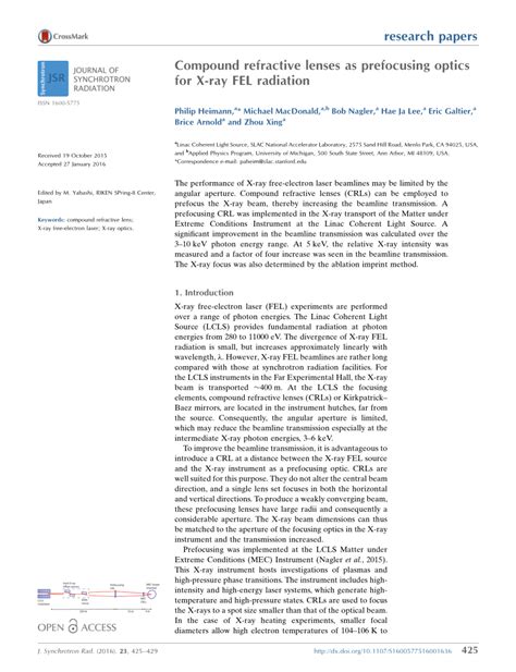 Pdf Compound Refractive Lenses As Prefocusing Optics For X Ray Fel Radiation