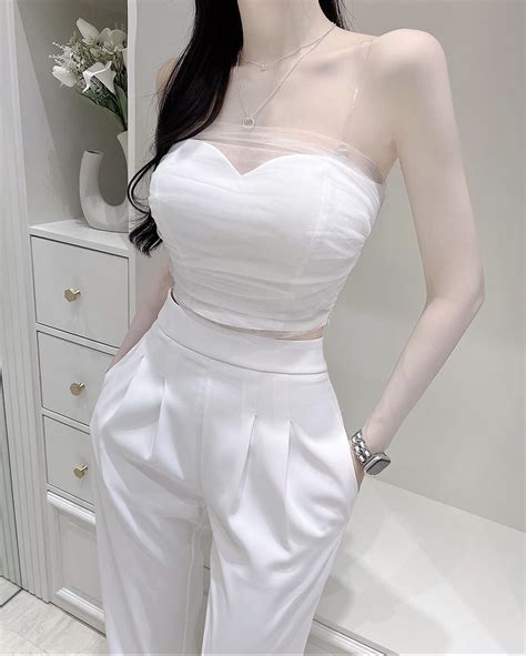 데이트룩하객룩바캉스룩고급짐페미닌탑팬츠set 여름 망사탑와이드팬츠set 하트넥 셔링탑 망사탑 캡내장 튜브탑 크롭탑 핀턱 롱팬츠 와이드슬랙스 봄여름 투피스