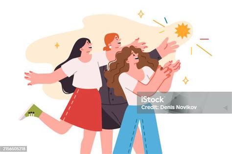 그룹 여성들은 성공과 행운을 빌며 함께 하늘의 별을 향해 손을 뻗습니다 개념에 대한 스톡 벡터 아트 및 기타 이미지 개념 개념과 주제 겨냥 Istock