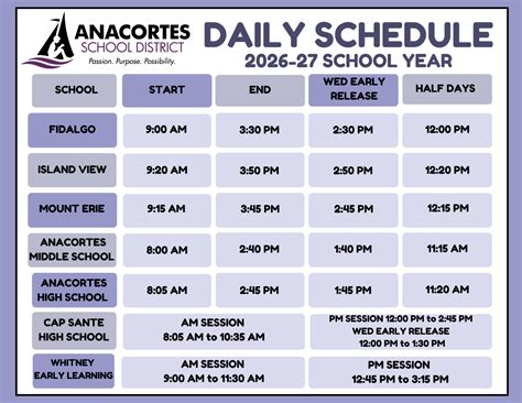 Calendar And Daily Schedule 2026 27 • Page Anacortes School District