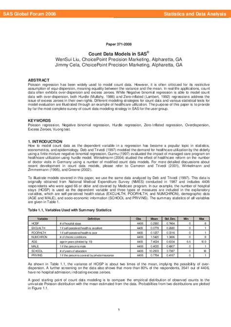 Pdf Count Data Models In Sas