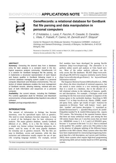 Pdf Generecords A Relational Database For Genbank Flat File Parsing And Data Manipulation In