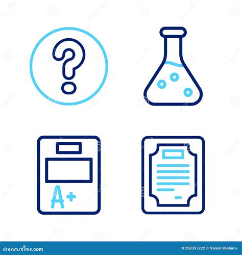 Set Line Certificate Template Exam Sheet With A Plus Grade Test Tube And Speech Bubbles