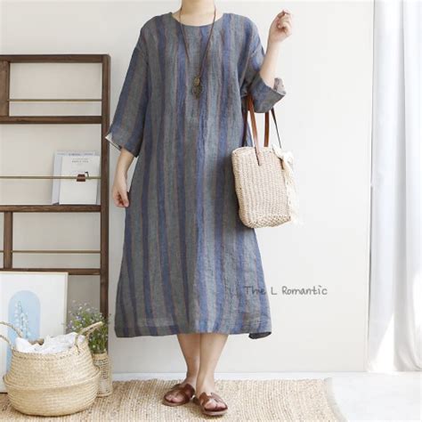 로디 스트라이프 린넨 롱 원피스 레아린넨