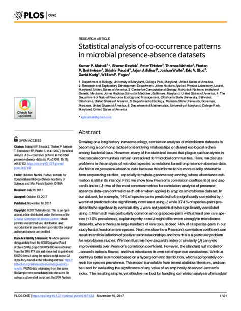 Pdf Statistical Analysis Of Co Occurrence Patterns In Microbial