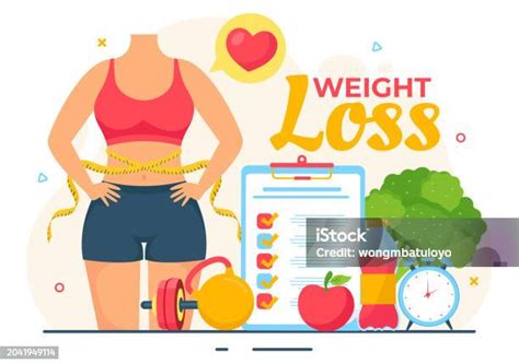 체중 감량 벡터 일러스트 레이션 의 여성 신체 변형 개념 와 피트니스 스포츠 다이어트 및 플랫 만화 배경에 건강한 라이프 스타일 가냘픈에 대한 스톡 벡터 아트 및 기타