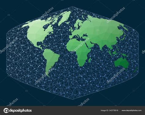 Global Network Concept Baker Projection Green Low Poly World Map With Network Background Stock