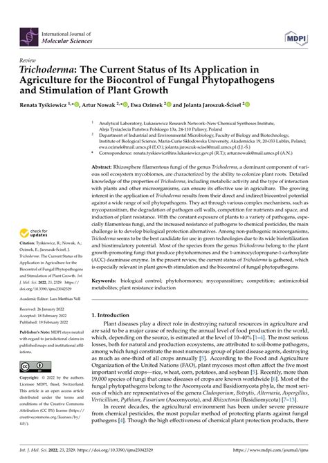 Pdf Trichoderma The Current Status Of Its Application In Agriculture For The Biocontrol Of